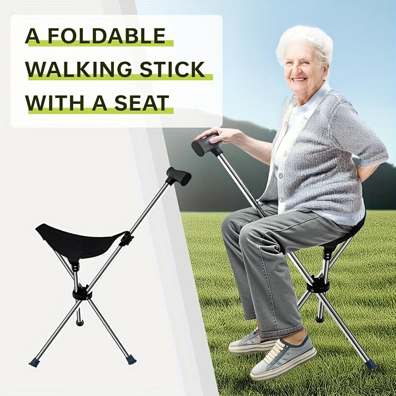 1pc 2-in-1 Collapsible Cane & Stool - 330lb Weight Capacity, - TikTok ...