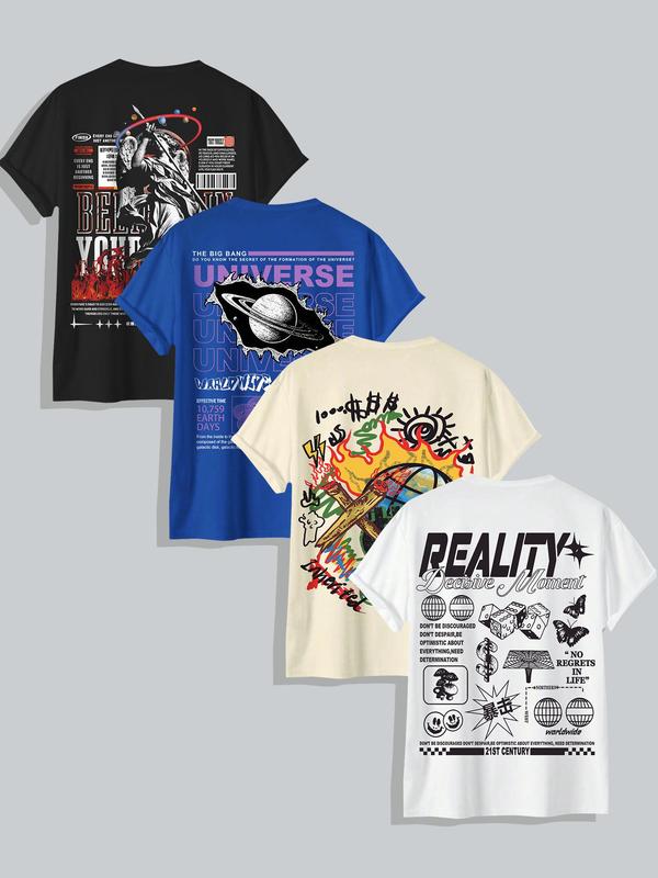 Men's 4pcs Regular Fit Cartoon Letter Print Short Sleeve Tee - TikTok Shop