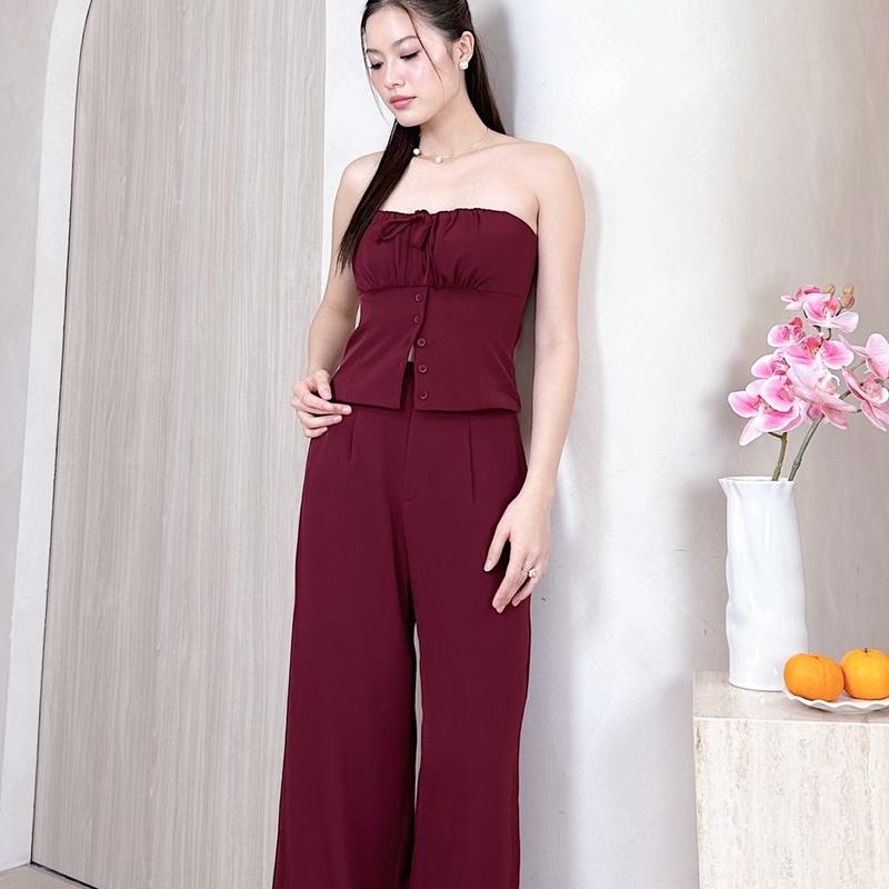 *Regular* Eliona Clasp Straight Leg Pants in Maroon - TikTok Shop Singapore