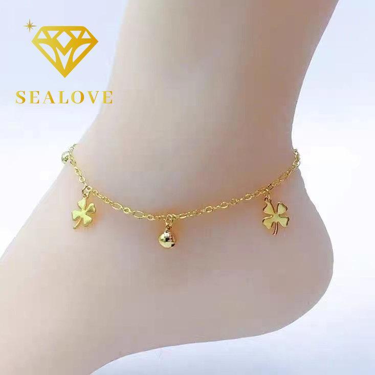 SEALOVE สร้อยข้อเท้าไม่ลอกไม่ดำแฟชั่นผู้หญิง สแตนเลส แบบโคลเวอร์ ...
