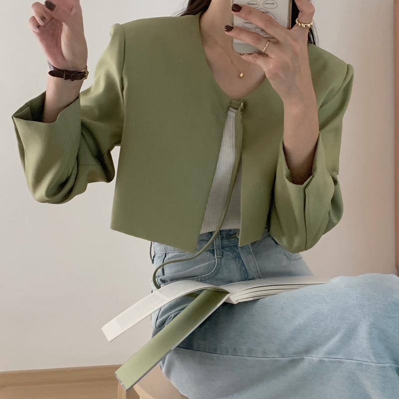 Blazer pendek renda wanita, mewah, gaya Korea, fesyen musim bunga ...