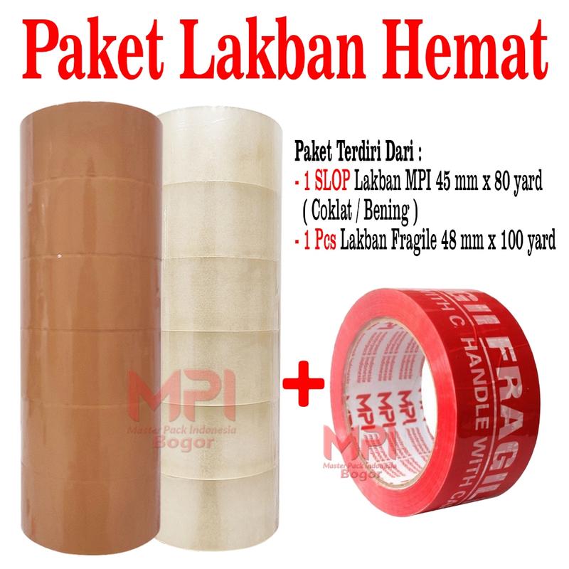 PAKET LAKBAN HEMAT - 1 SLOP Lakban Coklat - Lakban Bening MPI 45 mm x ...