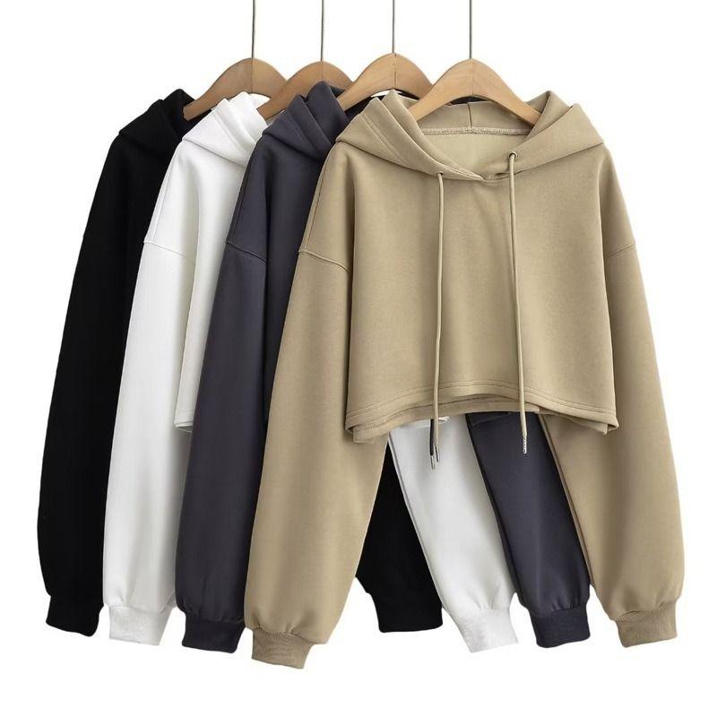 Winter Fashion Drawstring Hooded Pullover Women Loose Midriff Outfit ...