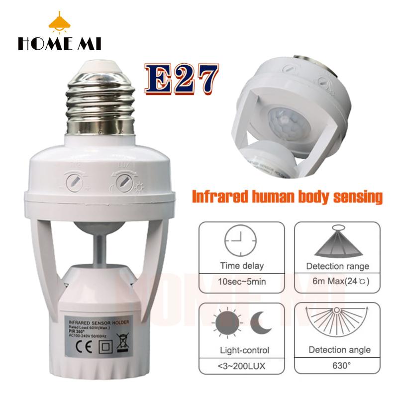 HOME MI Socket E27 Converter 110-240V Lamp Base with PIR Motion ...