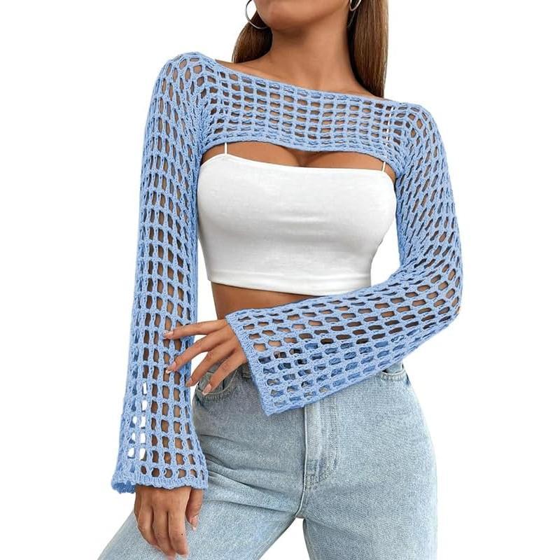 Womens Crochet Shrug Y2K Hollow Out Bolero Shrug See Through Cropped ...