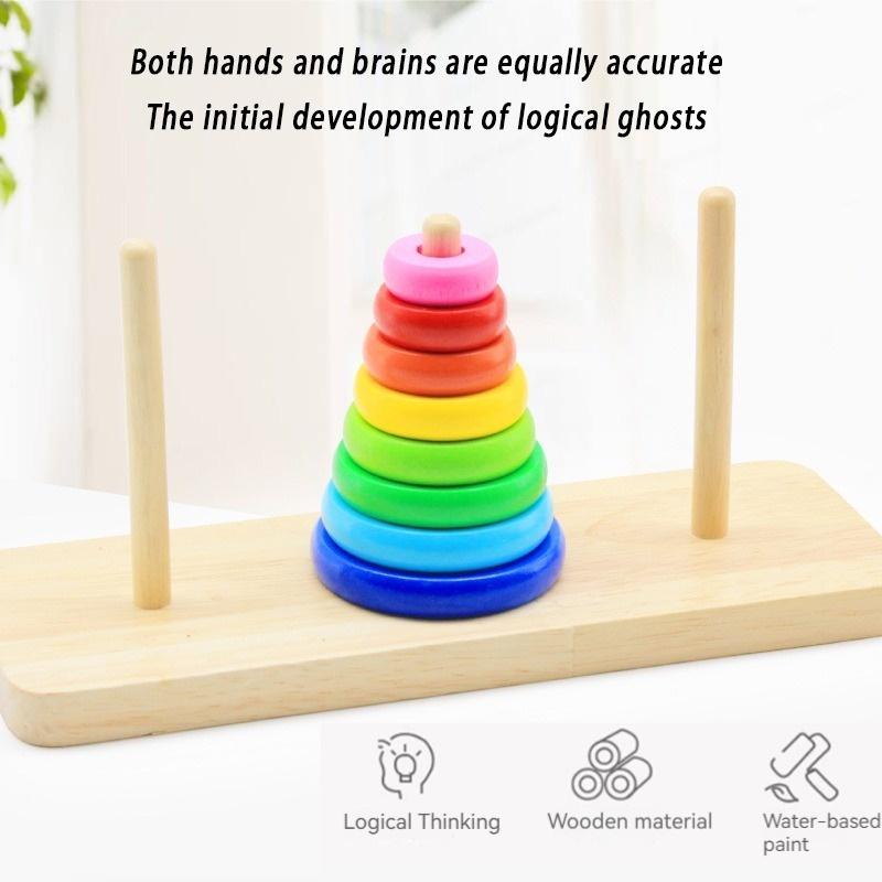 Wooden Tower of Hanoi Large Puzzle Building Blocks of Hanoi Tower ...