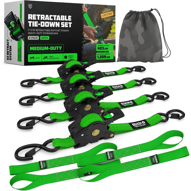Retractable Ratchet Straps (4-Pack) - 1 Inch x 10 (1,209lb Break ...
