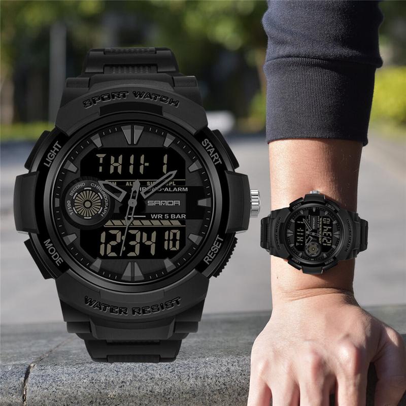 Jam Tangan Sukan untuk Lelaki, jenama SANDA, Mewah, Paparan Digital ...
