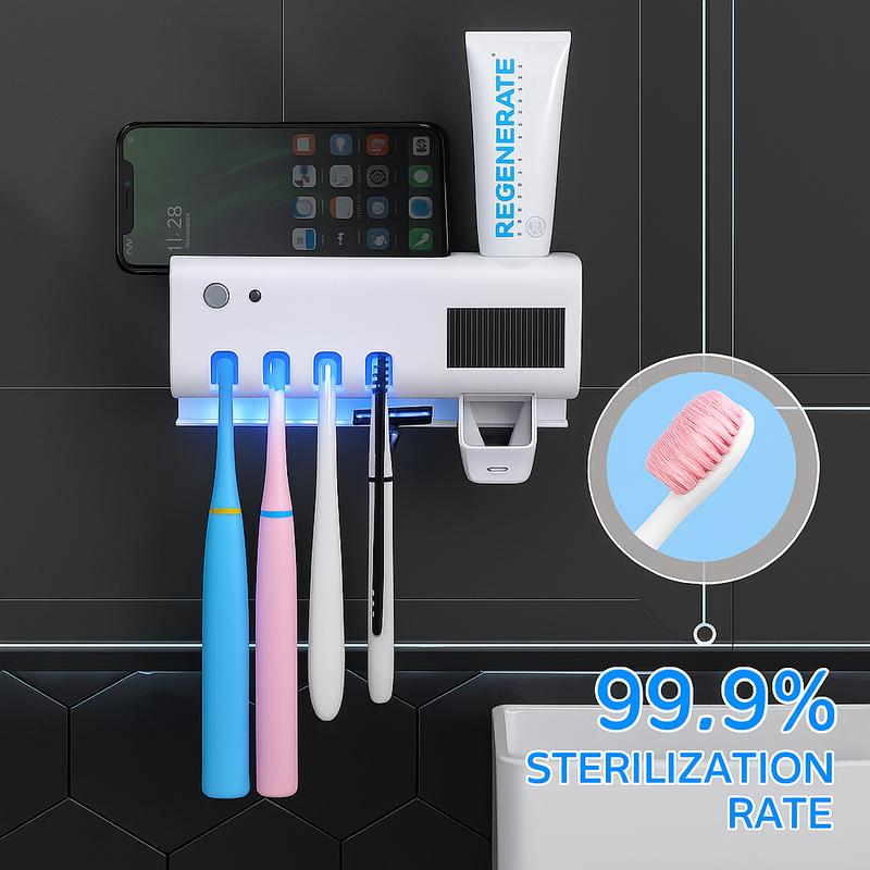 Wall Mount Smart Toothbrush Holder with UV Sterilization Solar Power ...