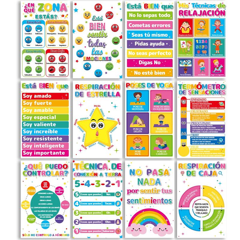 12Pcs Spanish Calming Corner Posters Feelings Wheel Chart Emotions ...