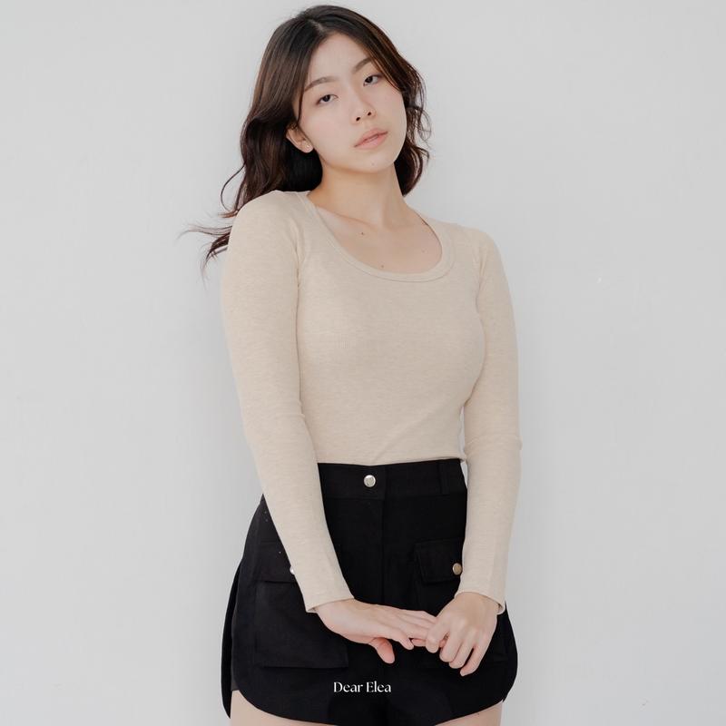 Dear Elea - Nora Top | Rib Knit Basic Top Long Sleeve Bodyfi - Shop ...