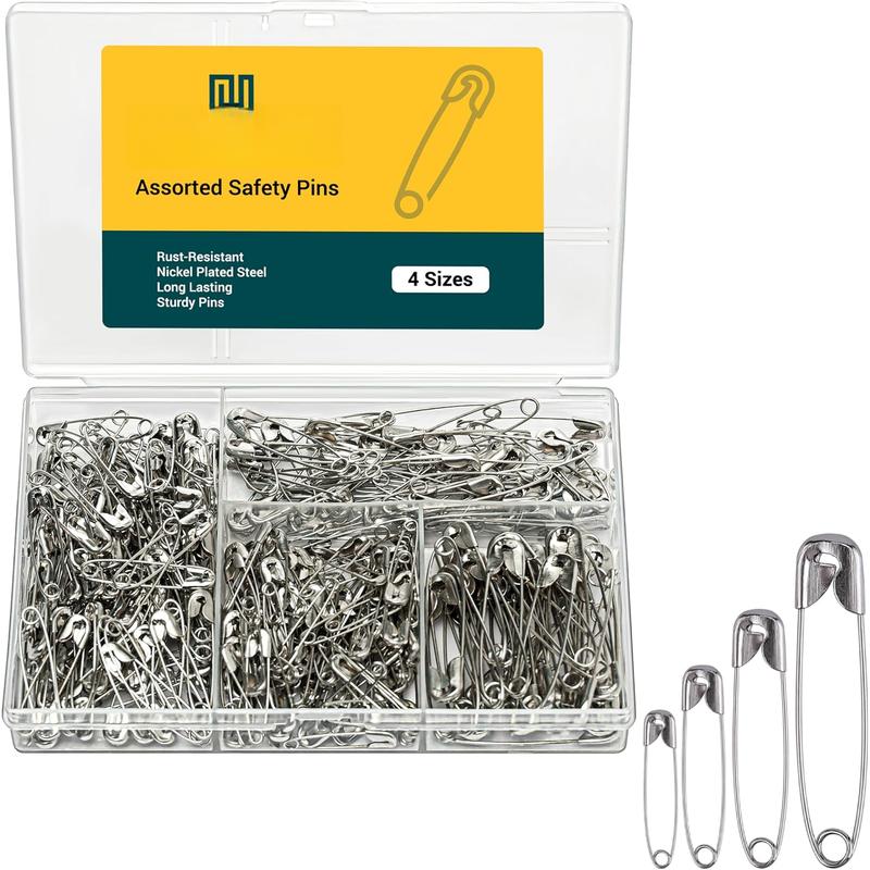 300 Pack Safety Pins Assorted, 4 Different Sizes, Strong Nickel ...