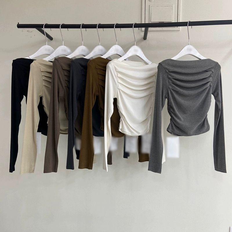Baju Atasan Lengan Panjang Ruched Luar Bahu, Ketibaan Baru untuk ...