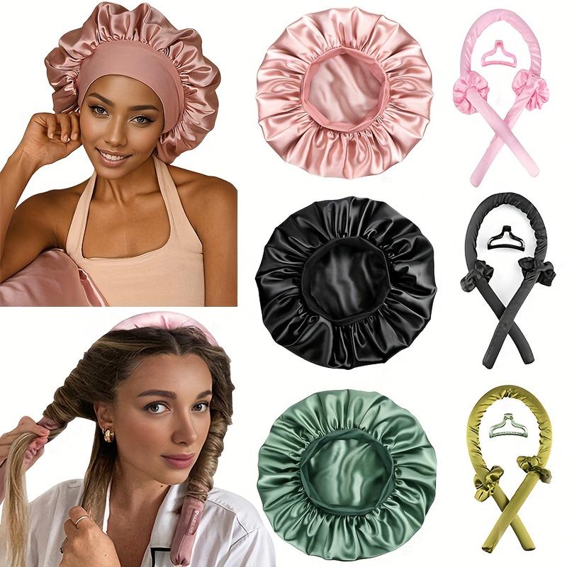 5pcs Heatless Curling Set & Satin Sleep Caps, No-Heat Overnight Styling ...