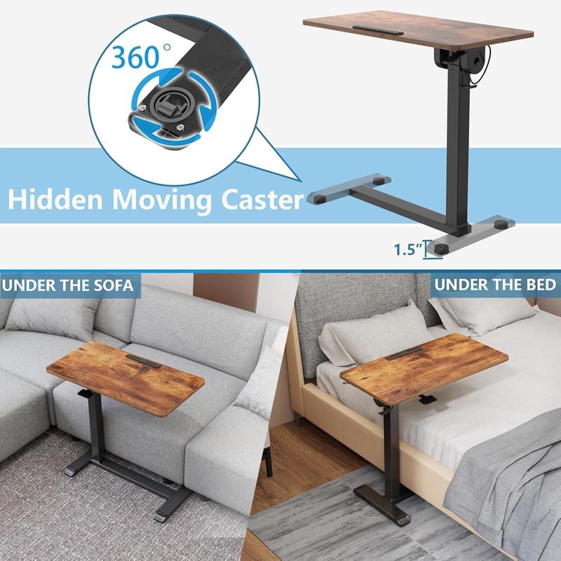 ETHU Adjustable Overbed Table Rolls Smoothly! Foldable Medical Bed Desk w/ 90 ° Tilt Desktop ...