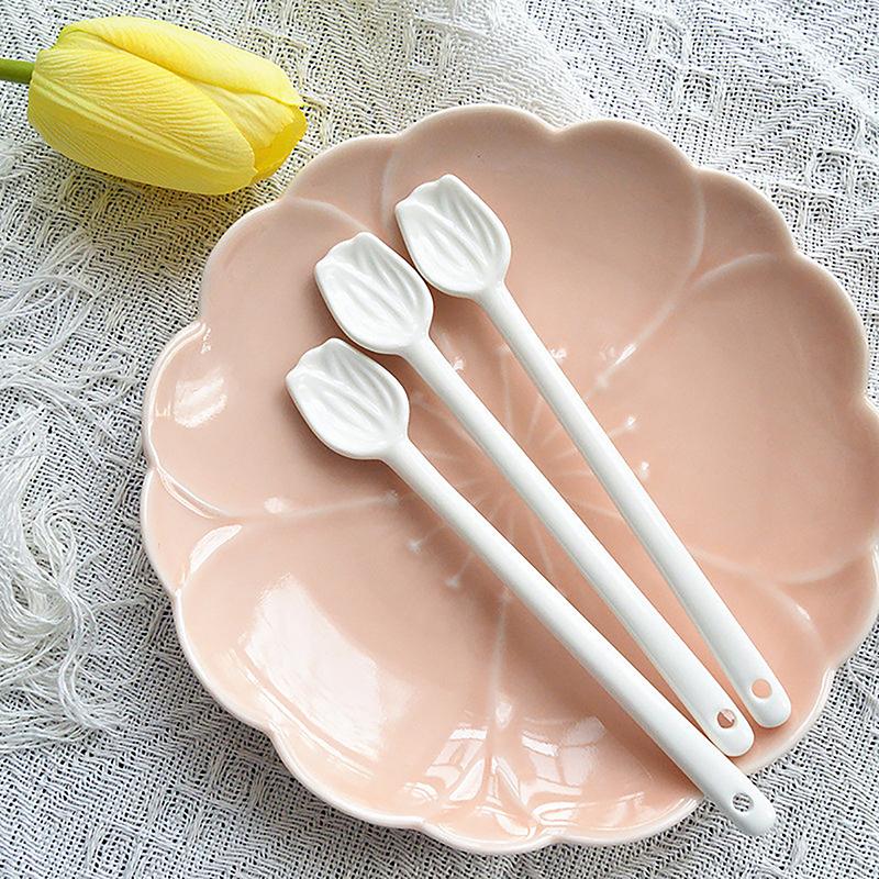 1PC Tulip Ceramic Coffee Spoon Long Handle Ice Cream Spoon Dessert ...
