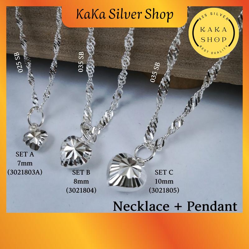 Ready Stock | Original 925 Silver Necklace SB Chain + Love Pendant ...
