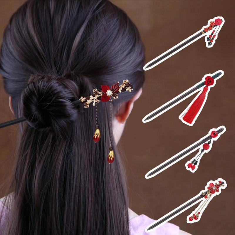 Wooden Hairpin With Tassels And Step-Shaking Hairpin For Women, Ancient ...