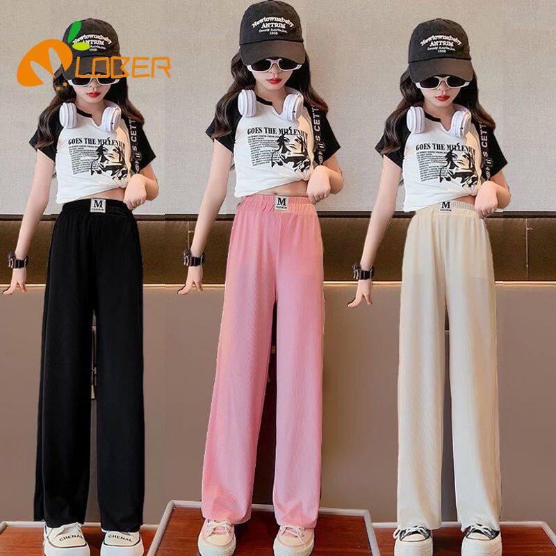 Seluar kaki lebar Lober untuk kanak-kanak perempuan, seluar sutera ...
