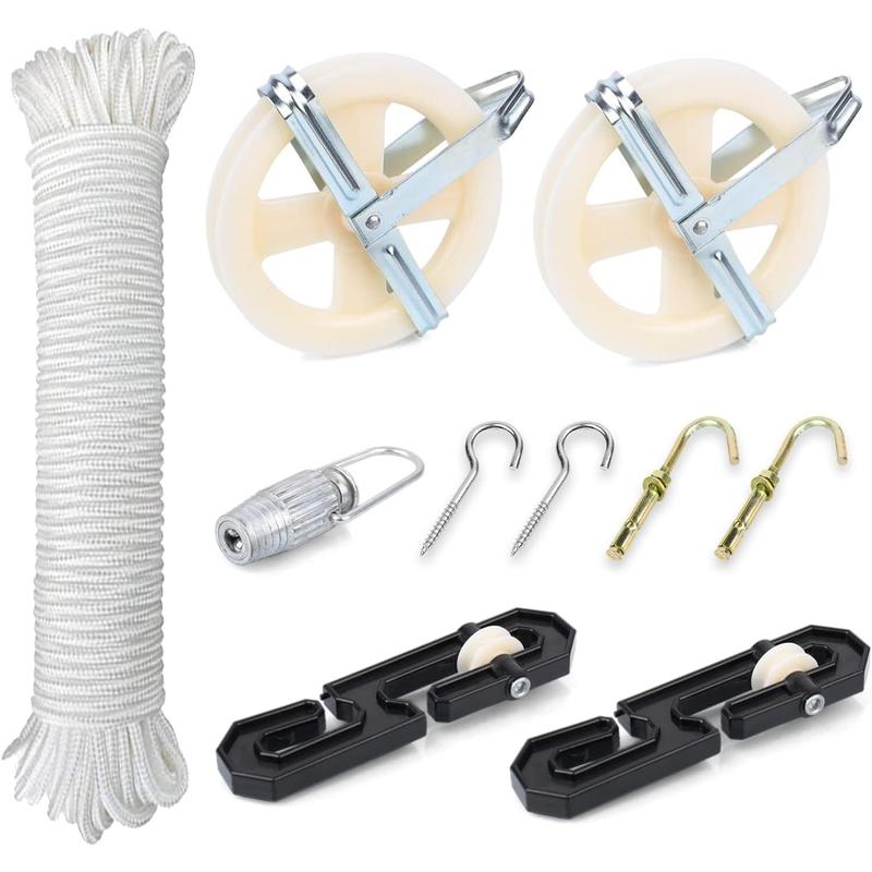 Outdoor Clothesline Kit, 5" Nylon Clothesline Pulley Kit, 150ft ...