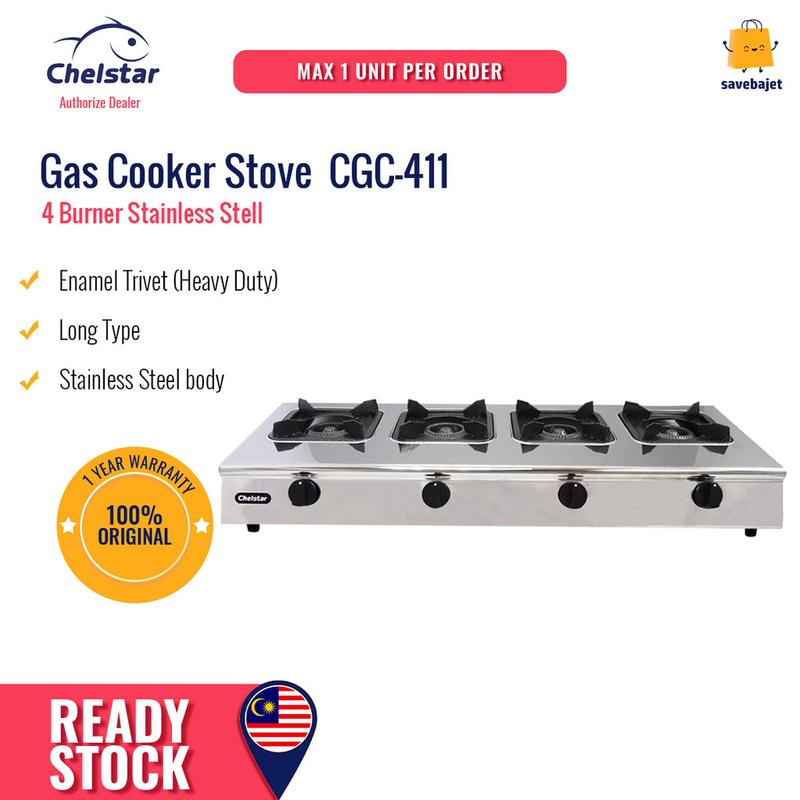 Chelstar Dapur Gas 4 Tungku Stainless Steel Commercial 4 Burner Gas ...