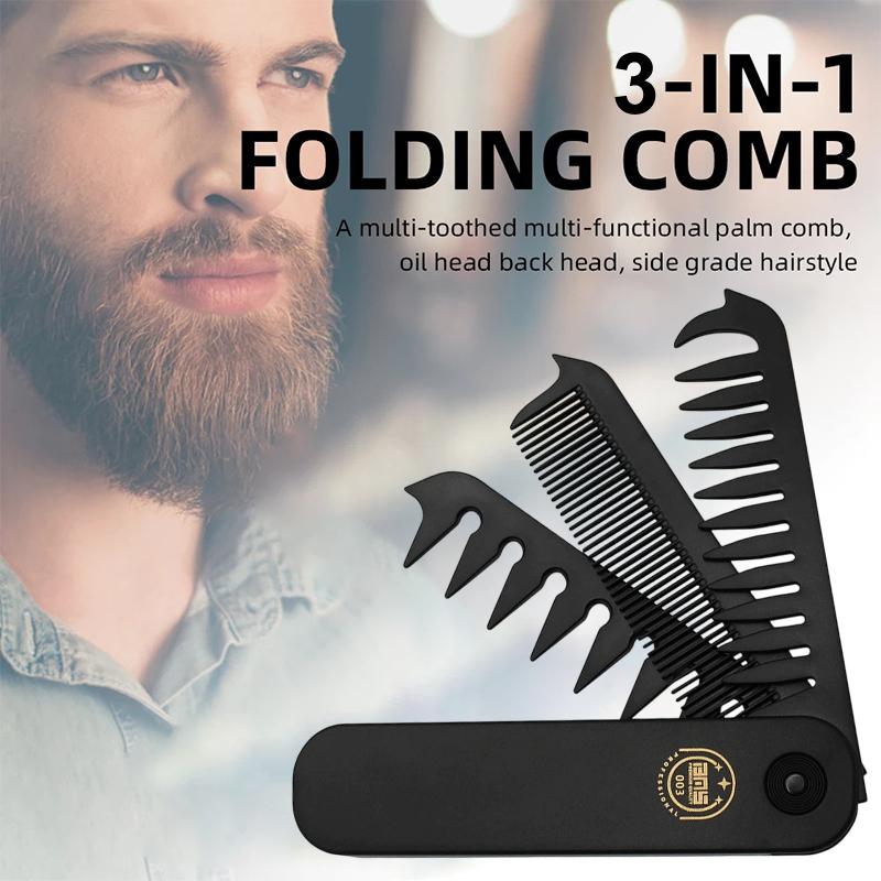 3 In 1 Folding Combs Plastic Wide Tooth Oil Head Comb Beard Combing ...
