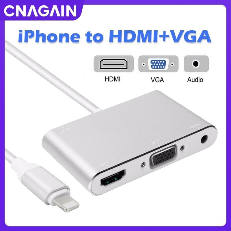 CNAGAIN Lightning to HDMI VGA Audio Multiport Video Adapter Cable ...