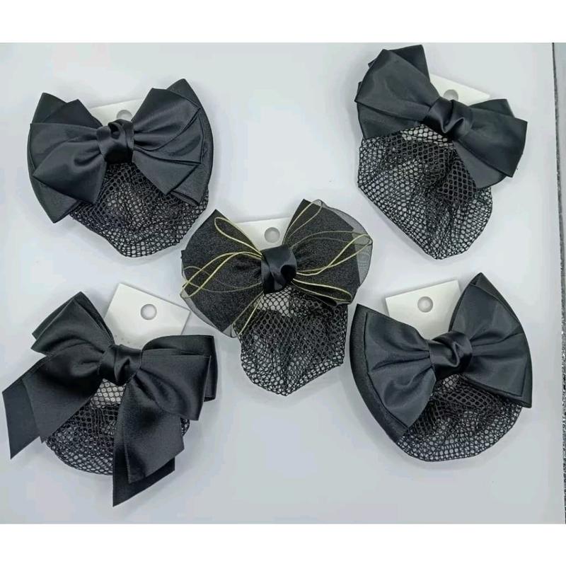 Black Women Hair Folded Fashion Bowknot Snood Net Bun Cover Barrette ...