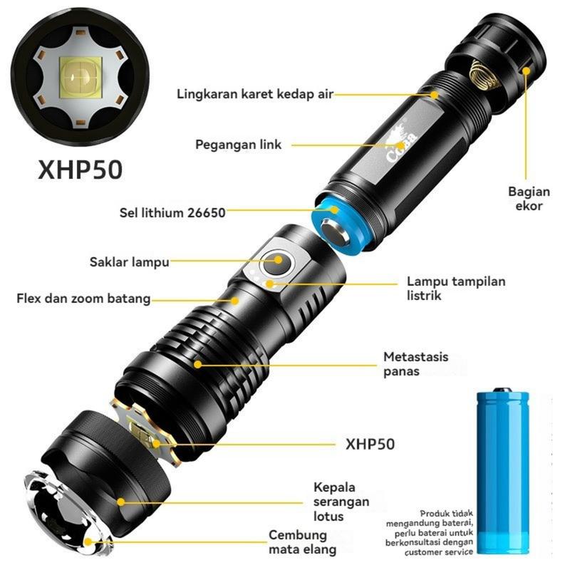 Senter Tactical Super Terang XHP50.2 USB-C Magnetic Charging ...