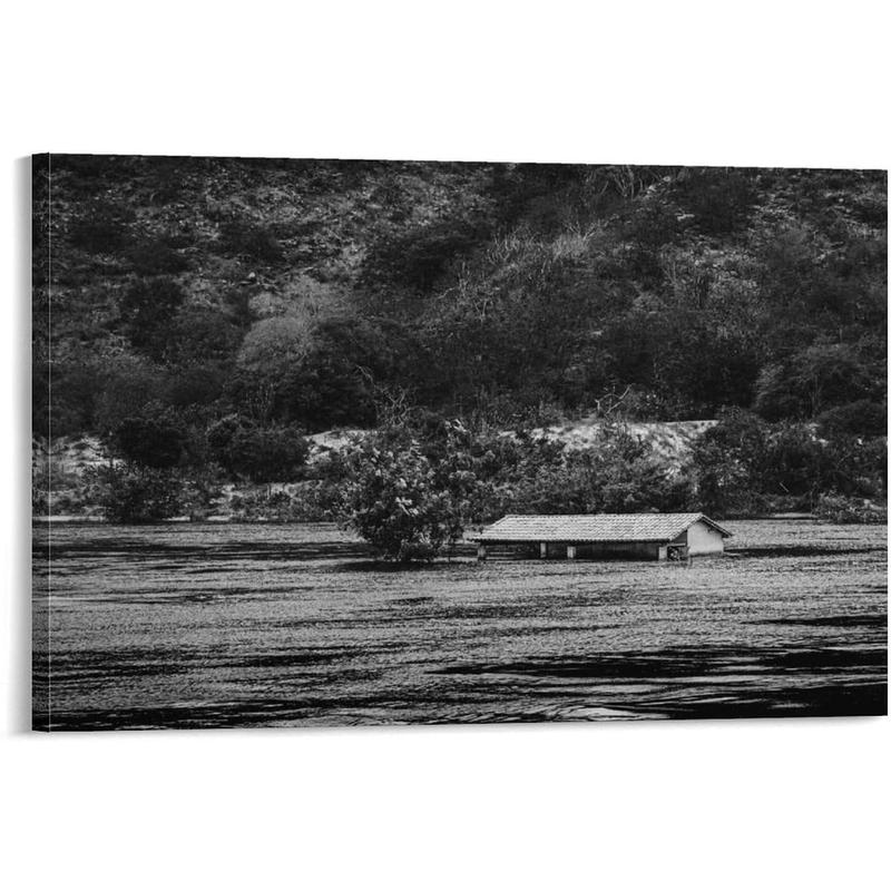 Black And White Photograph Floods Inundate Houses And Buildings in ...
