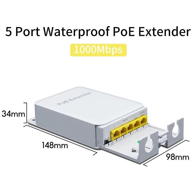 5 Port Waterproof POE Extender 4 Port Repeater 100/1000Mbps Outdoor ...