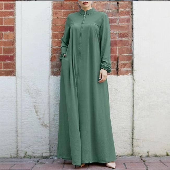 Kardigan Wanita Muslim Timur Tengah Kolar Berdiri Penutupan Zip ...