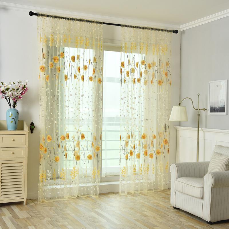 1 Sheet Window Gauze Transparent Durable Polyester Elegant Floral ...