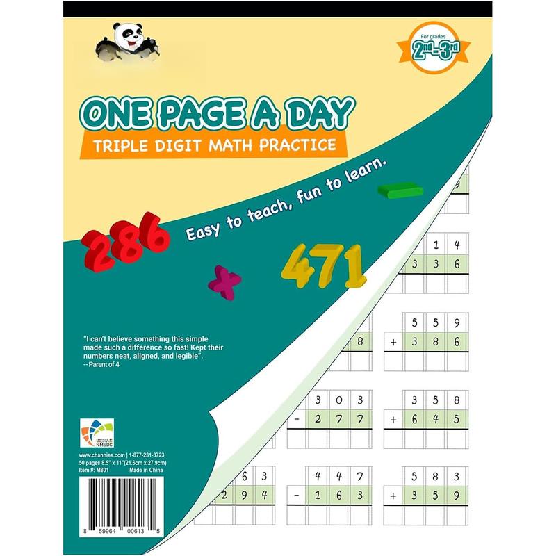 One Page A Day Math Workbook, Triple Digit Math Practice Worksheets, 50 ...