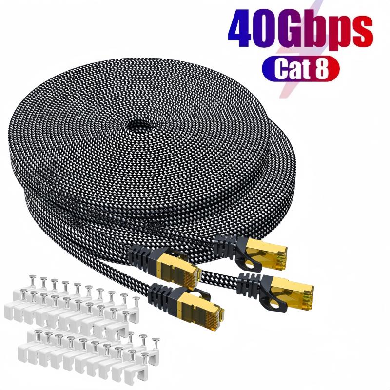MIZIQIER 2-Pack 40Gbps Cat8 Ethernet Cable 2000Mhz Braided Falt ...