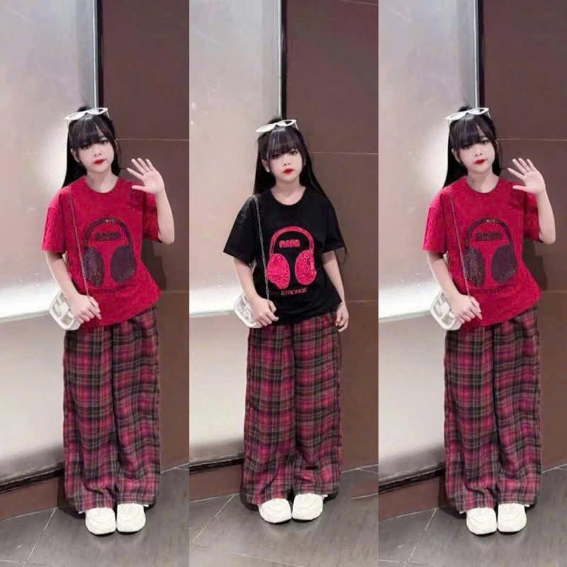 Set bộ quần dài áo thun (Họa tiết tai nghe ô vuông ) size 13-45kg ...