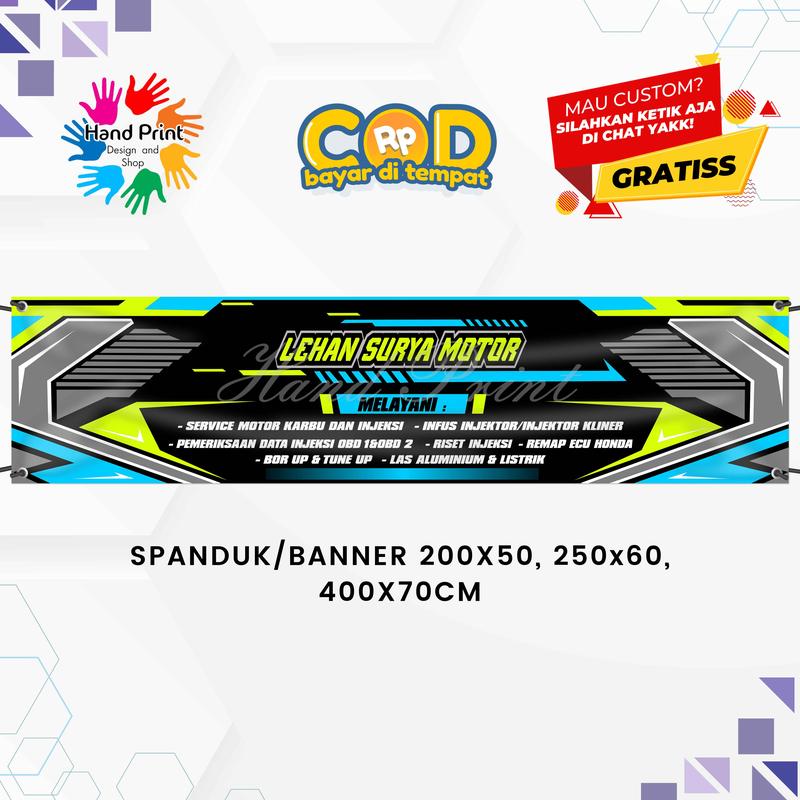 Cetak Spanduk Banner Bengkel Motor Hijau MMT Spanduk Custom 400x70 ...