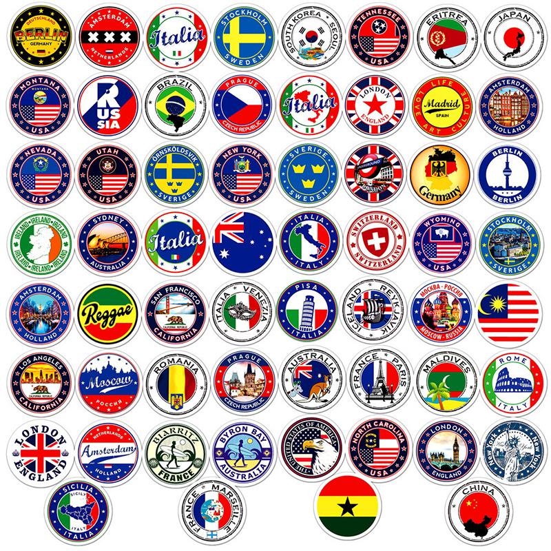 60Pcs National Flags Stickers DIY Scrapbooking Suitcase Envelope ...