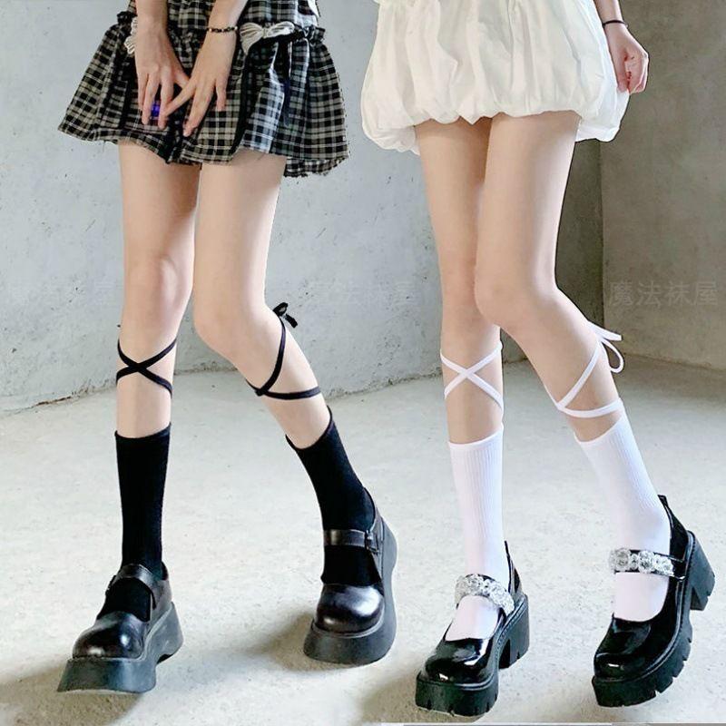 2025 Lace-Up Socks College Style Ins Calf Strap Rope Cross Lace-Up ...