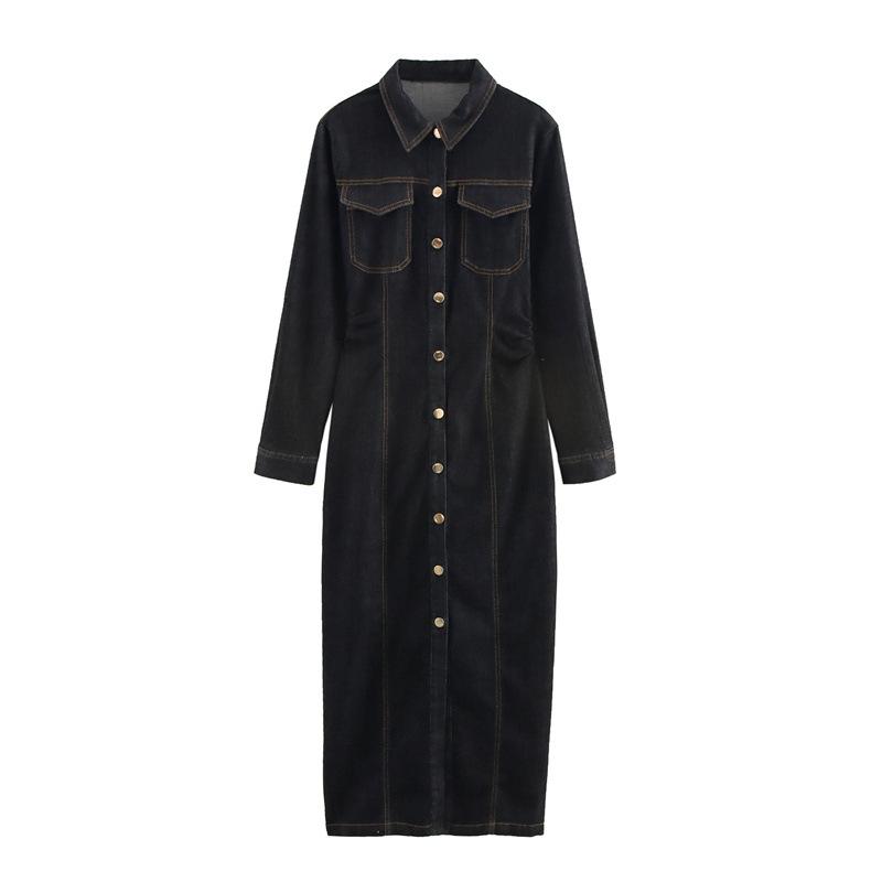 Pakaian Denim Wanita, Rekaan Ringkas, Lengan Panjang, Skirt Midi ...