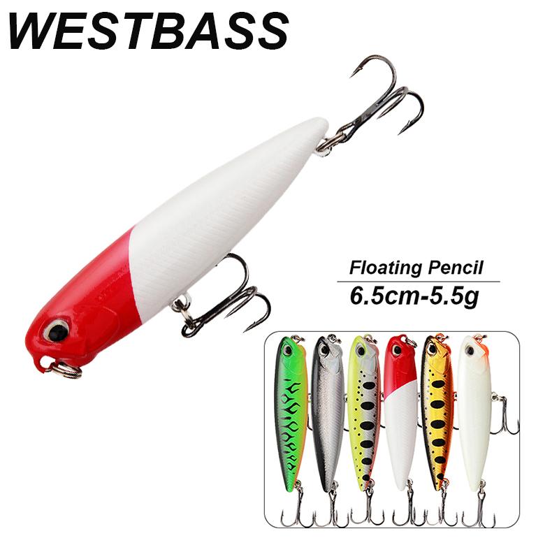 WESTBASS 1PX Noisy Pencil Lures 6.5cm-5.5g Floating Fishing Baits ...