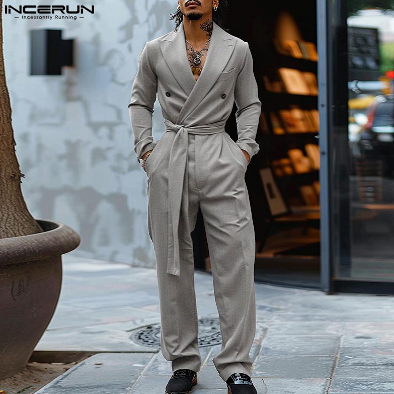 INCERUN Mens Advanced Blazer Rompers Business Suit Neck Double-breasted ...