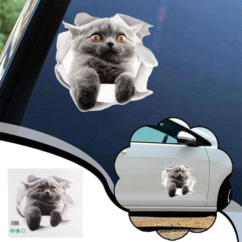 3D Super Simulated Cat Car Sticker Funny Animals Automotive Mural ...