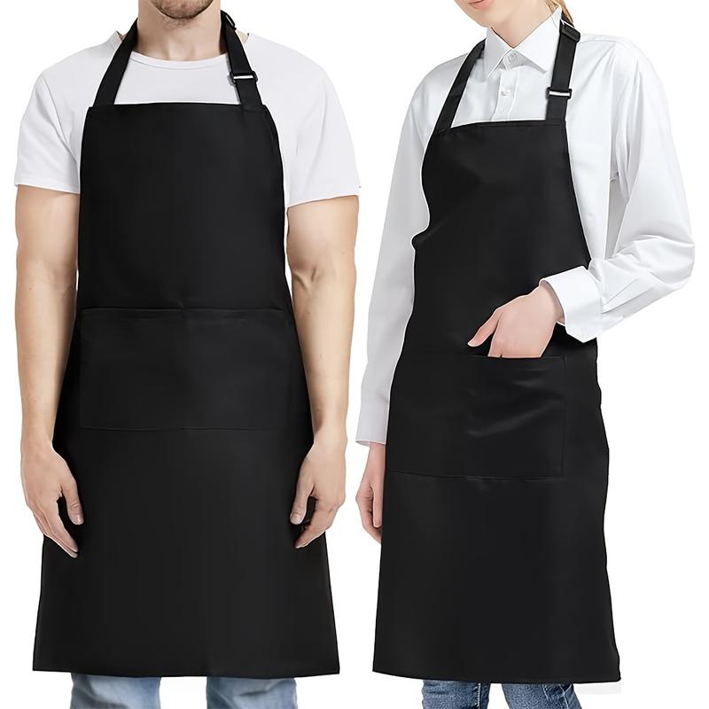 Apron Hitam, Tali Bahu Boleh Laras, 2-Poket, Fabrik Tahan Lama 140g ...