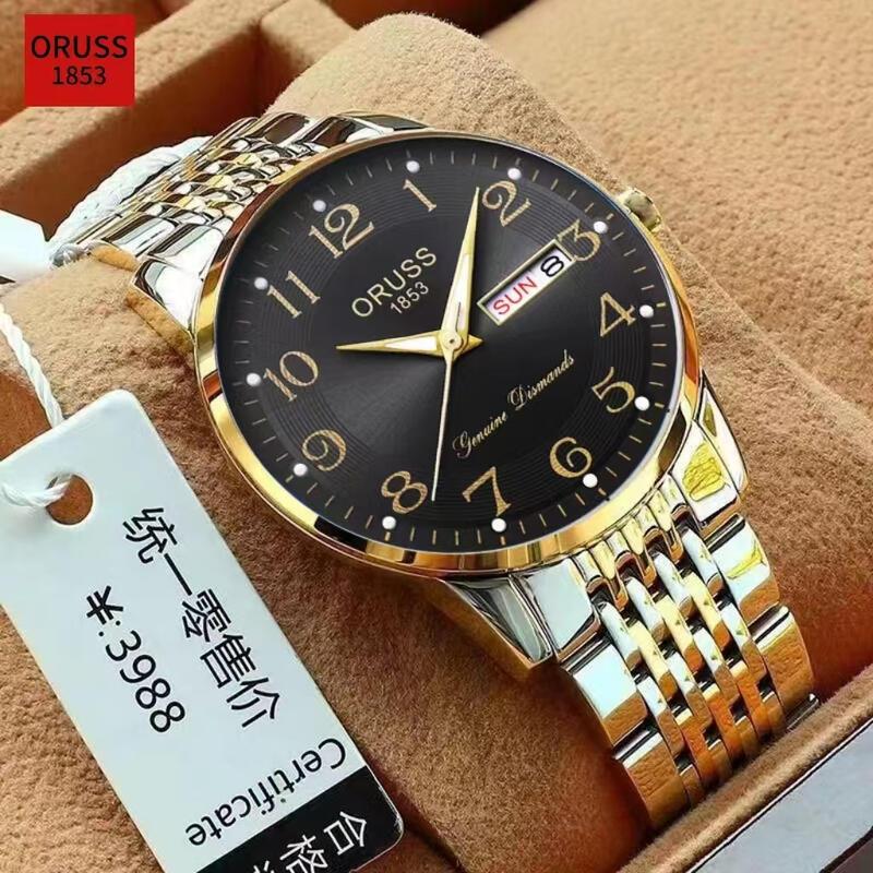 Jam Tangan Pergelangan tangan Kuarza Automatik, ORUSS Asli, Kalendar ...