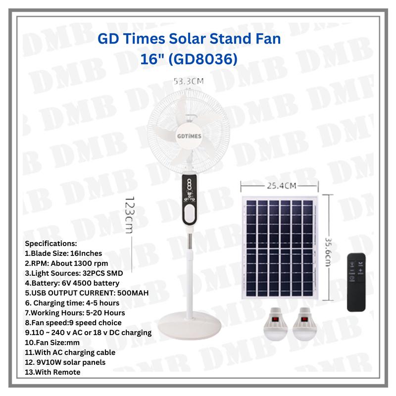 GD Times Solar and Rechargeable Stand Fan 16 inches GD8036 - TikTok ...