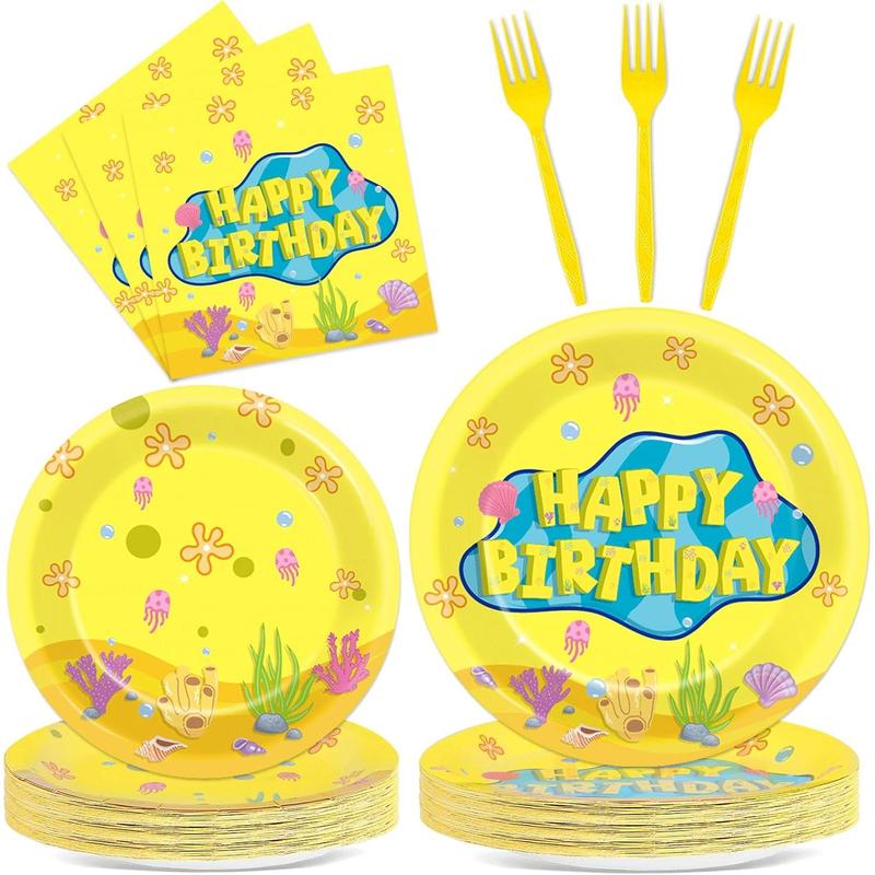 96pcs yellow cartoon paper plates and napkins yellow theme birthday ...