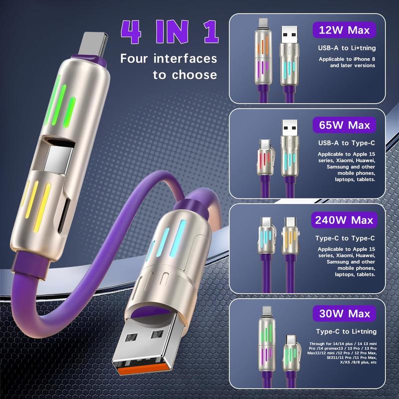 USB C Cable, 240W 4 in 1 Multi Charging Cable USB Charger Cable ...