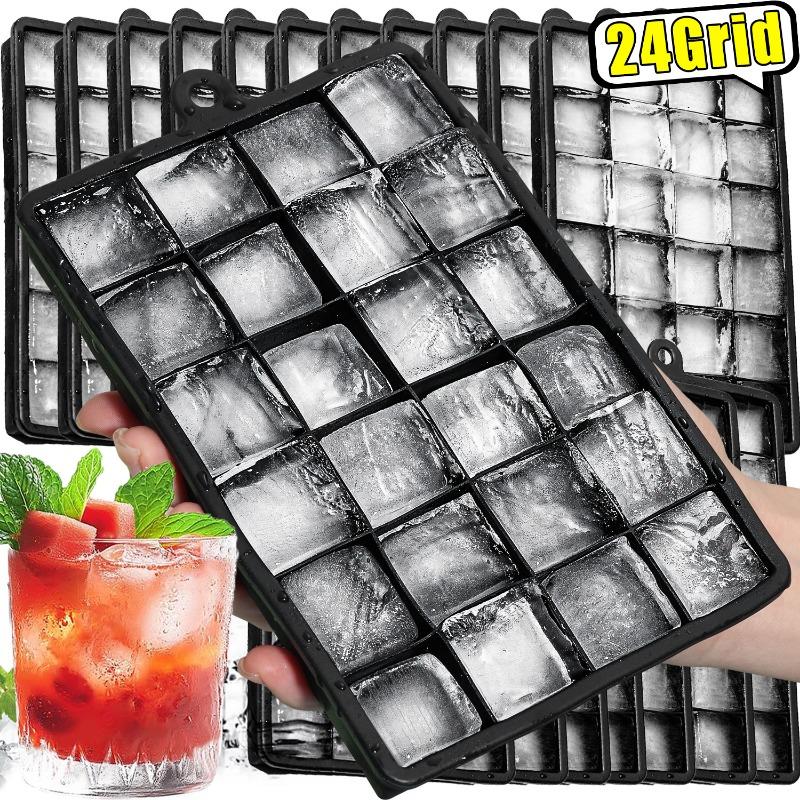 24 Grids Silicone Ice Cubes Mold with Lid Square Ice Blocks Mould for ...