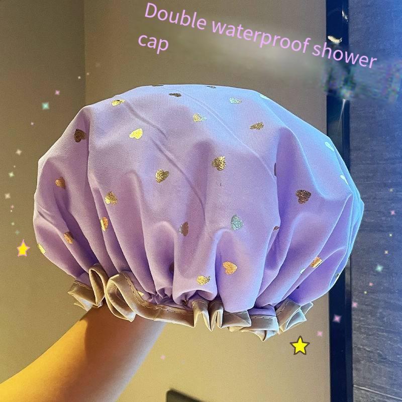 Double-Layer Shower Cap Waterproof New Bath Shower Cap Femal - TikTok ...